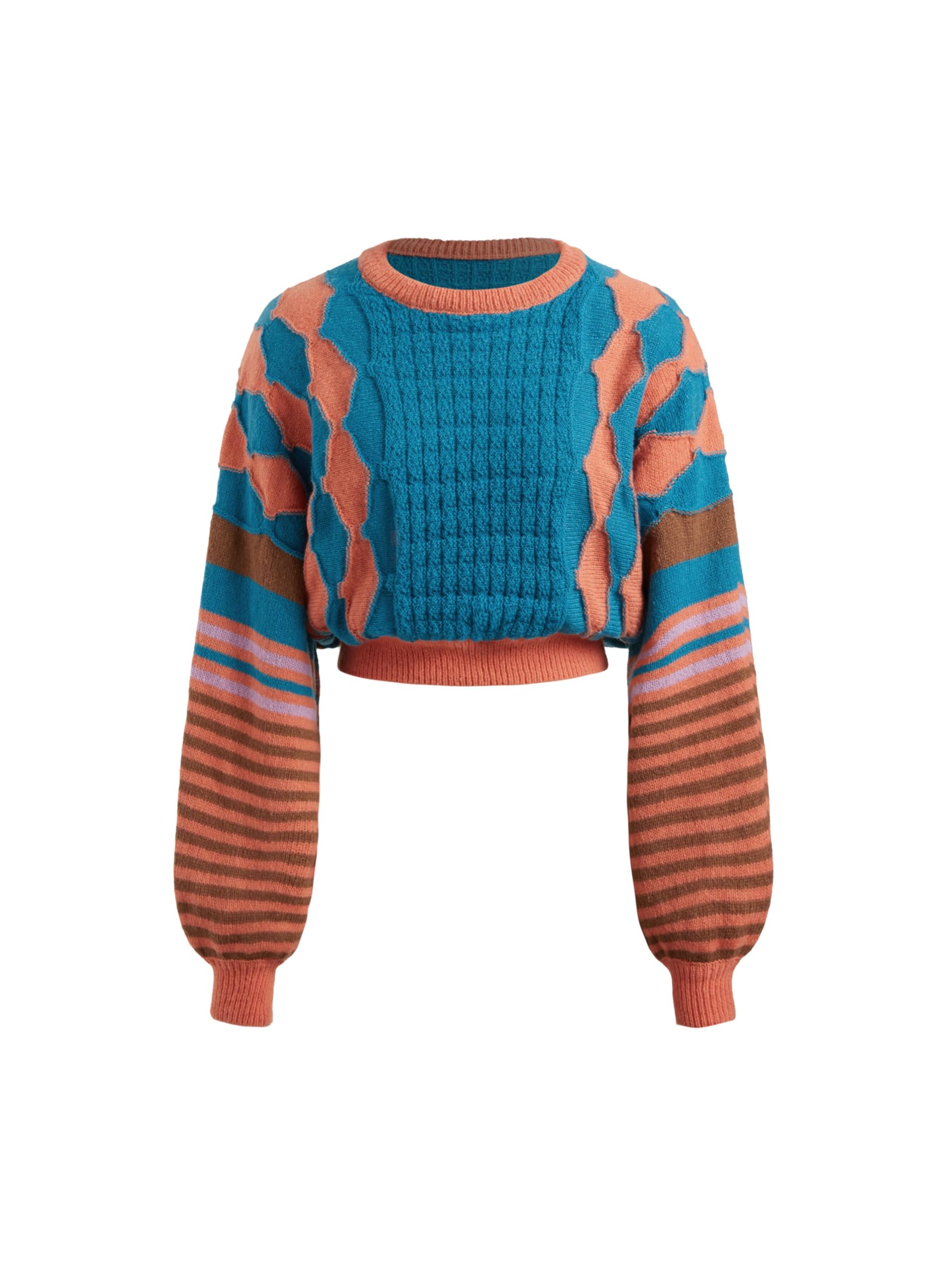 CIDER Round Neckline Position Stripe Knitted Crop Sweater: Multicolor ...