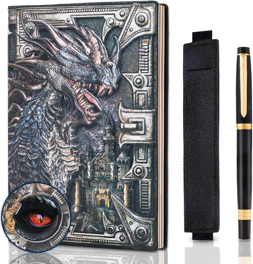 Amazon.com : YICMY Antique Dragon Embossed Leather Journal DND Diary ...