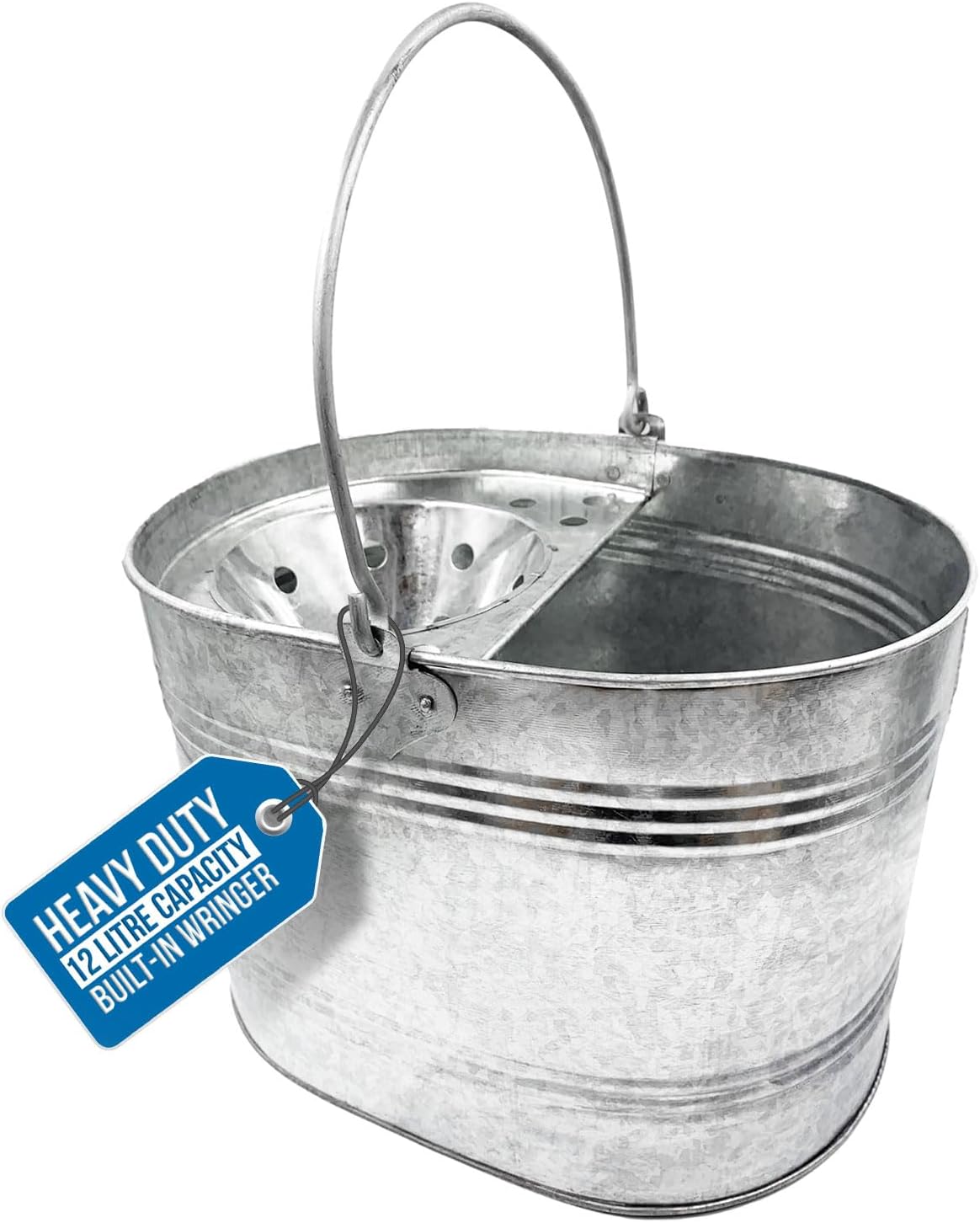 Galvanised Metal Mop Bucket With Wringer – 12L Heavy Duty Mop Buckets ...