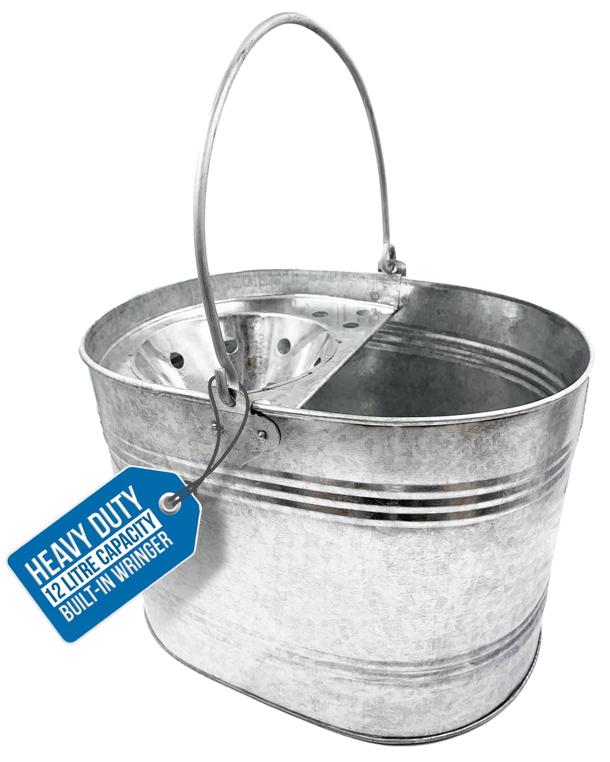 Galvanised Metal Mop Bucket With Wringer – 12L Heavy Duty Mop Buckets ...