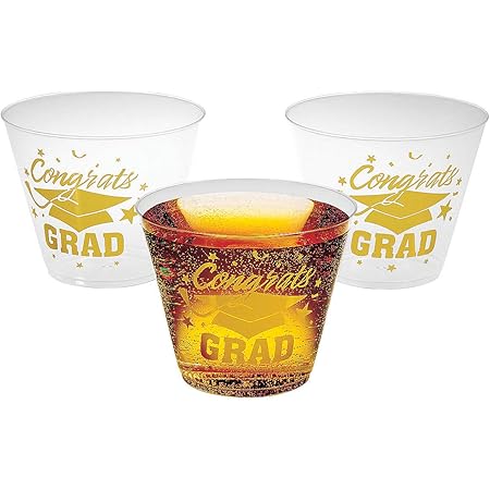Amazon.com: 72 Pieces Congrats Grad Gold Plastic Cups, 9 oz Clear ...