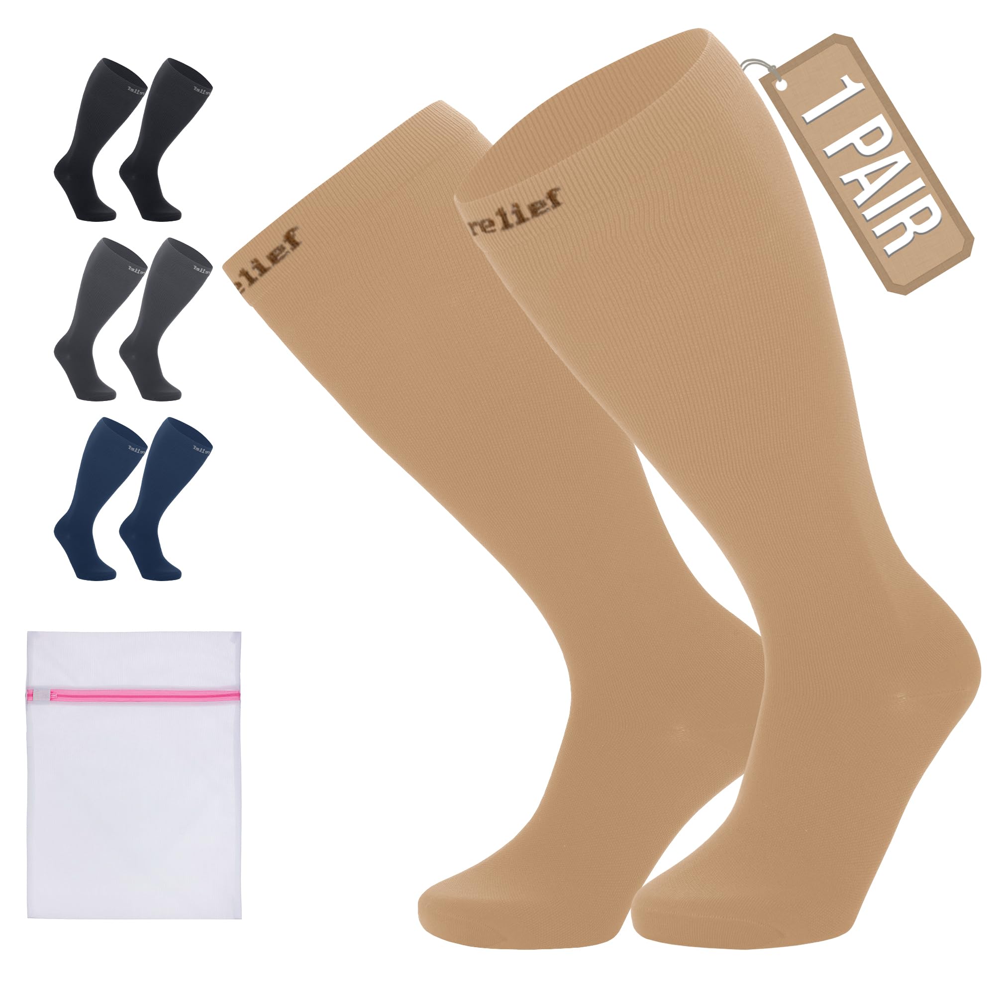360 RELIEF 1 Pair Plus Size Flight Compression Socks for Women & Men ...