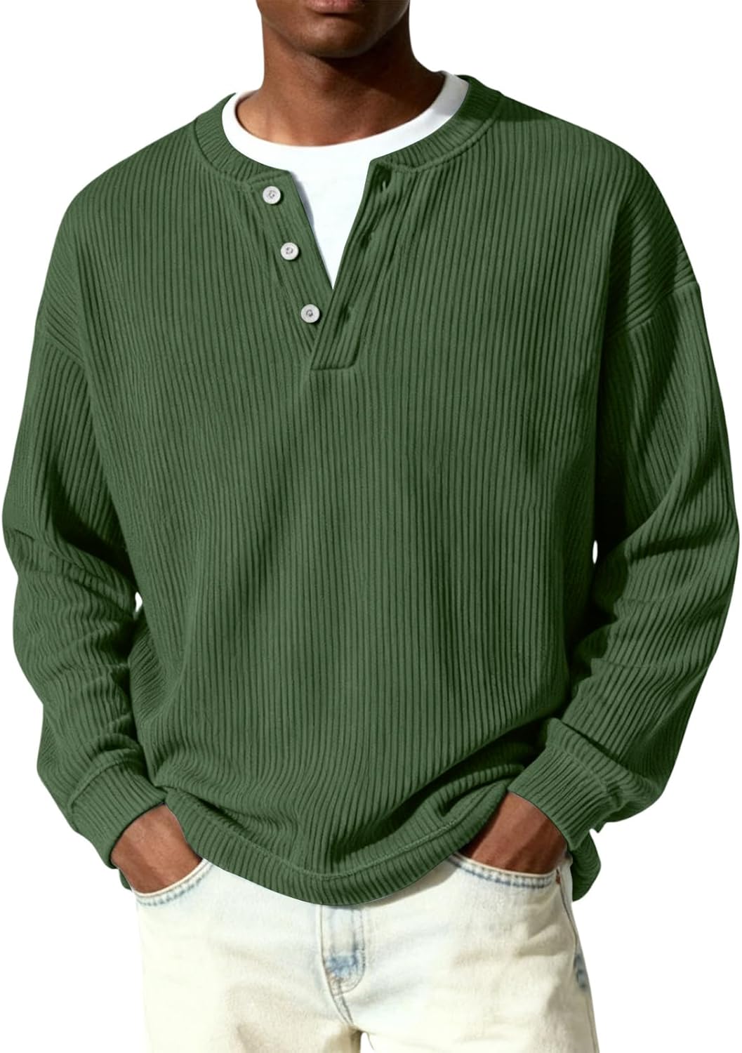 Men'S Sweatshirts V Neck Long Sleeve Waffle Shirts For Men Gym Pullover ...