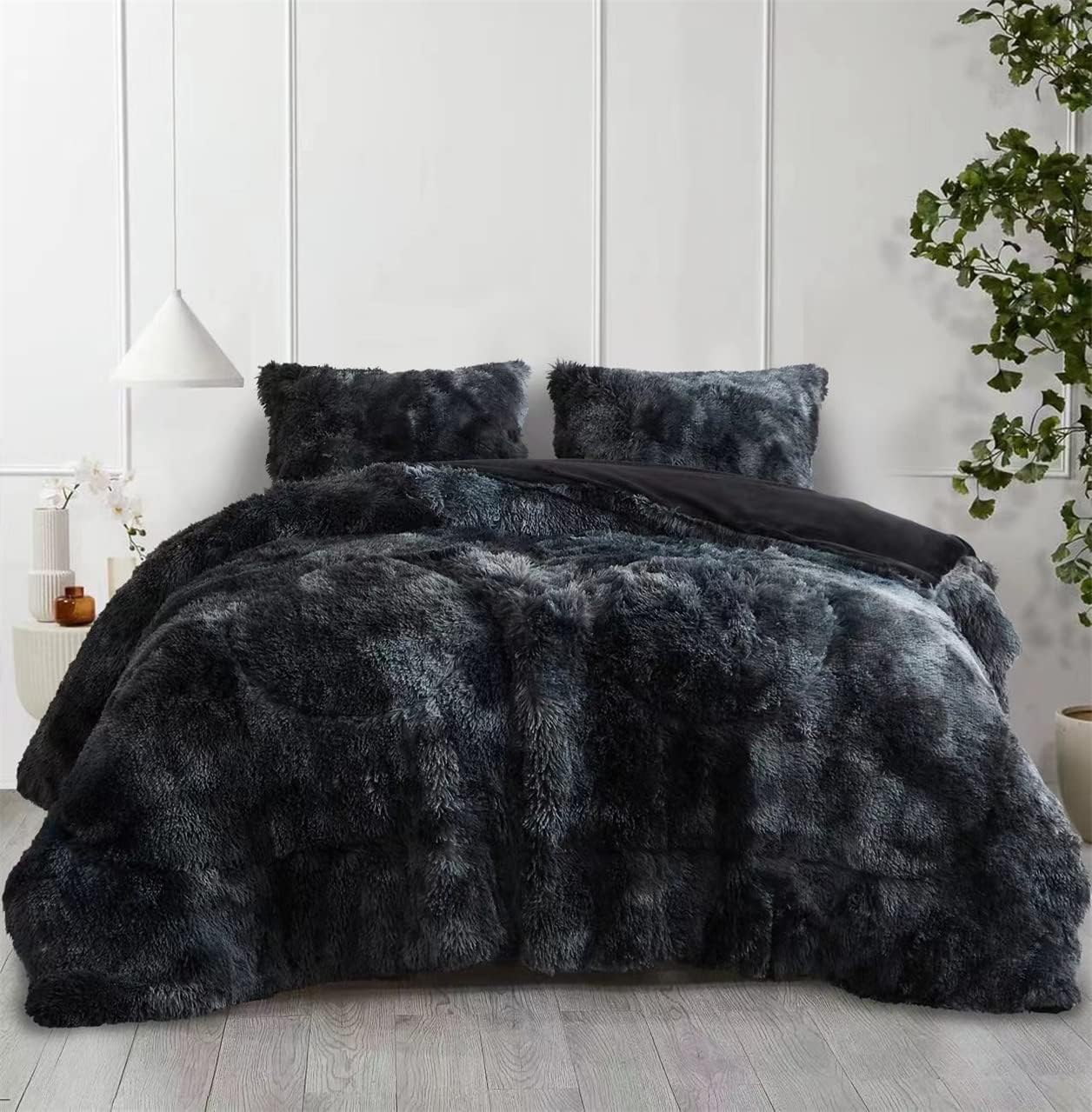 Amazon.com: Wajade Plush Shaggy Ombre Grey Comforter Set, 3 Pieces Full ...
