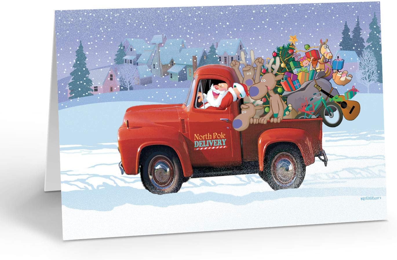 Amazon.com: Santa & Classic Red Truck Holiday Card - 18 Christmas Cards ...