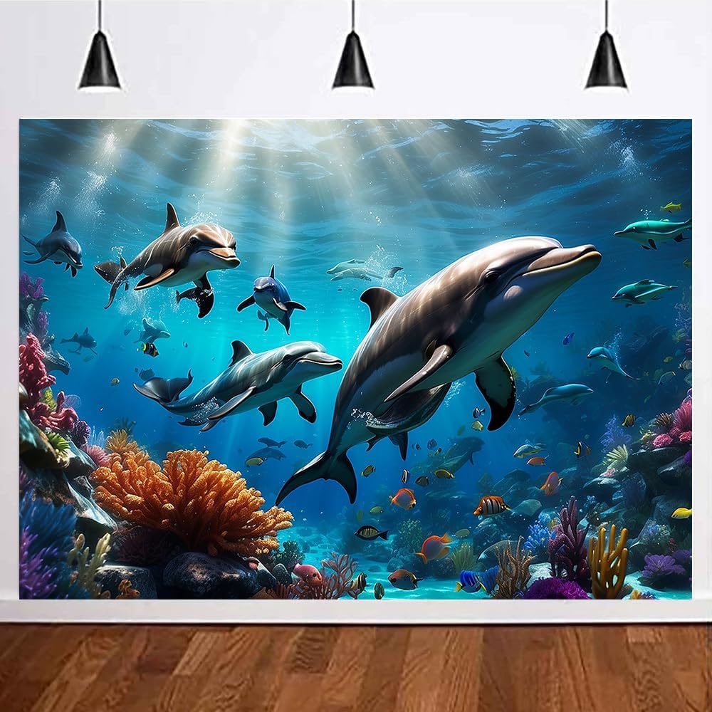Amazon.com : Yeele 6x4ft Ocean Dolphin Backdrop Under The Sea Coral ...