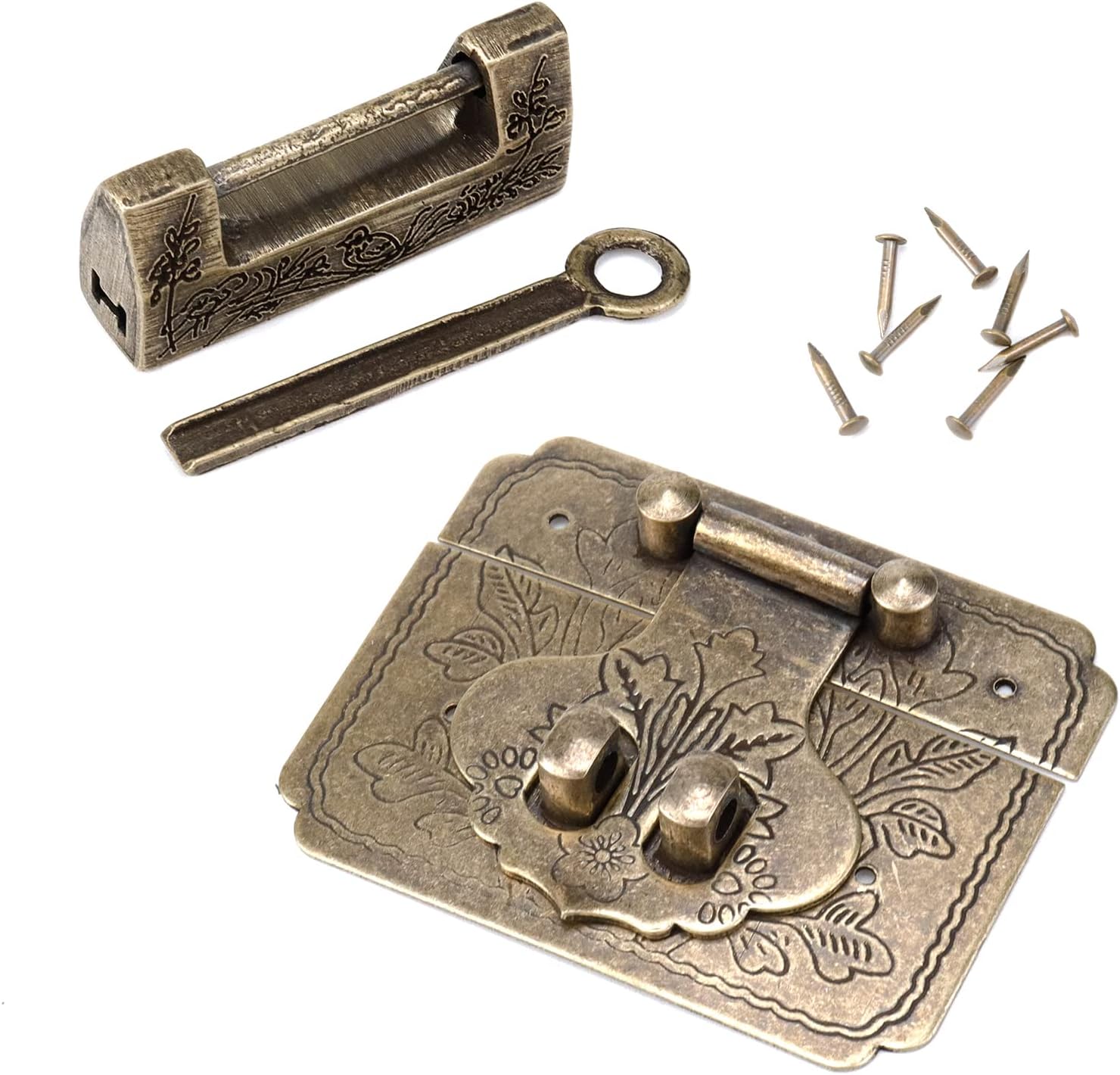 LDCREEE Antique Embossing Decorative Brass Hasp Clasp Latch Lock with ...