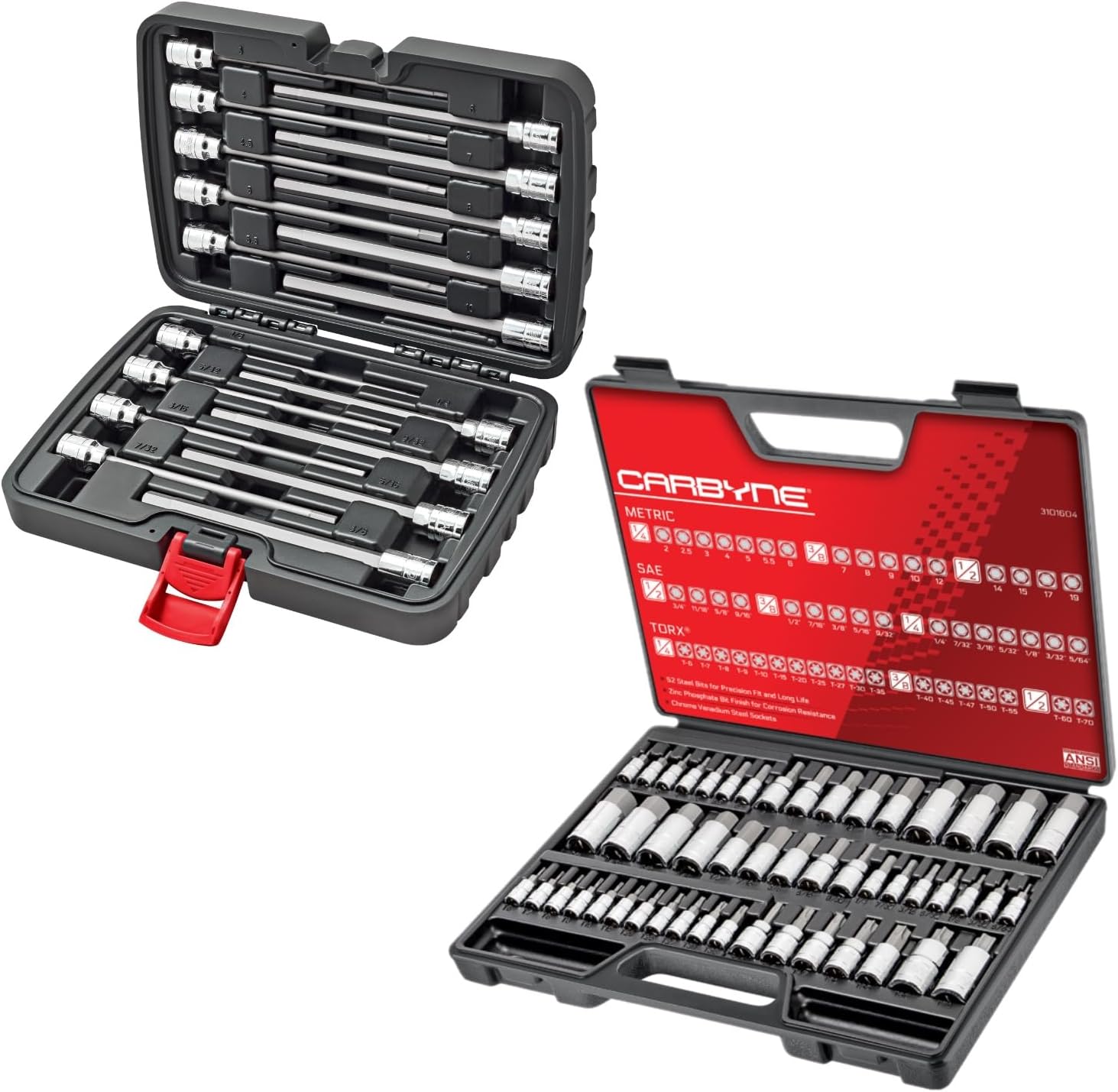 CARBYNE 50 Piece Master Torx, SAE & Metric Hex Bit Socket Set AND 18 ...