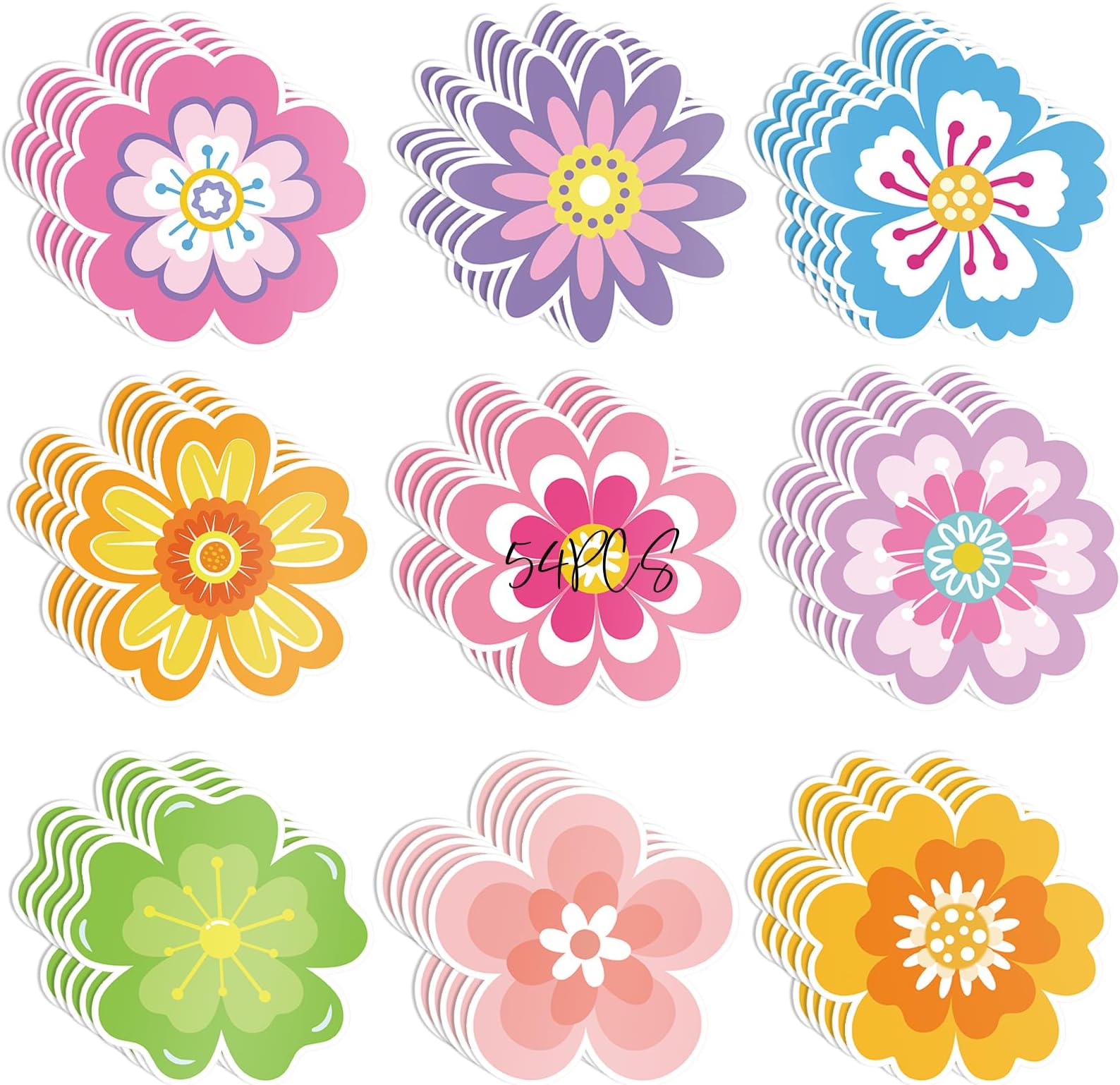 Amazon.com: 54 Pcs Flower Cutouts Summer Flowers Bulletin Board ...