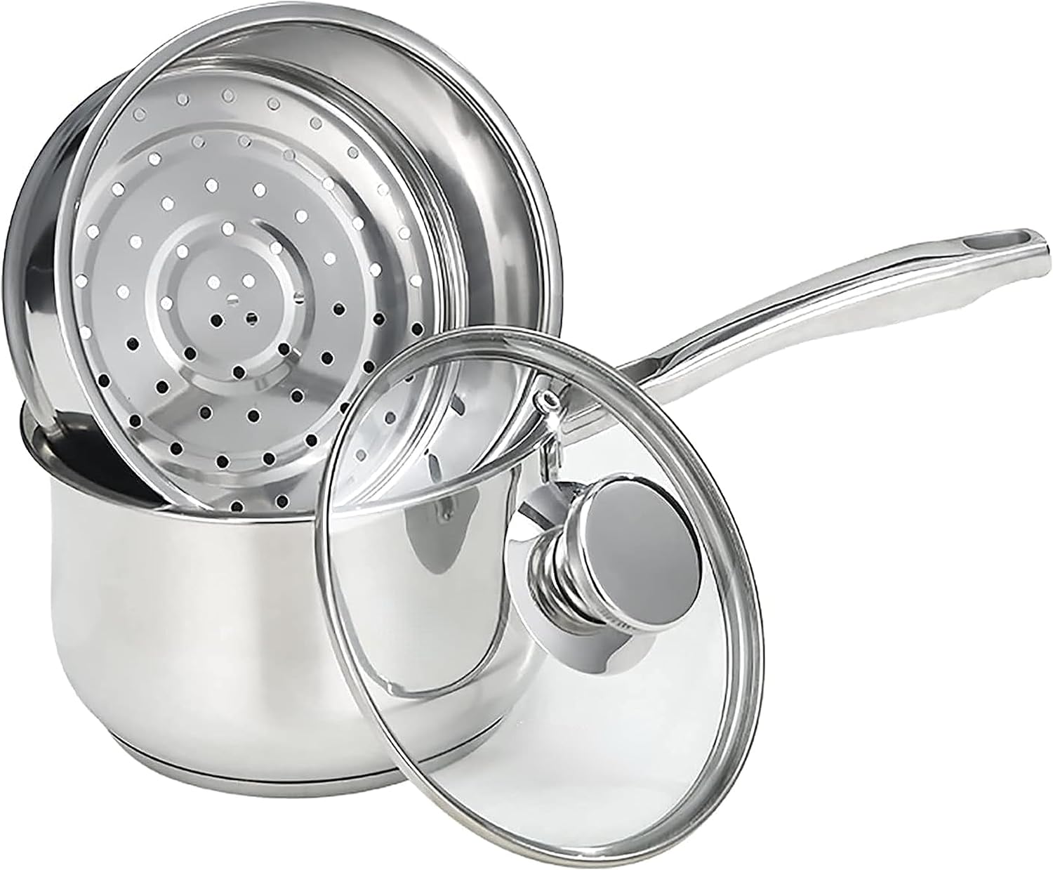 DERUI CREATION Stainless Steel Saucepan-1.5QT with Steamer Basket and ...
