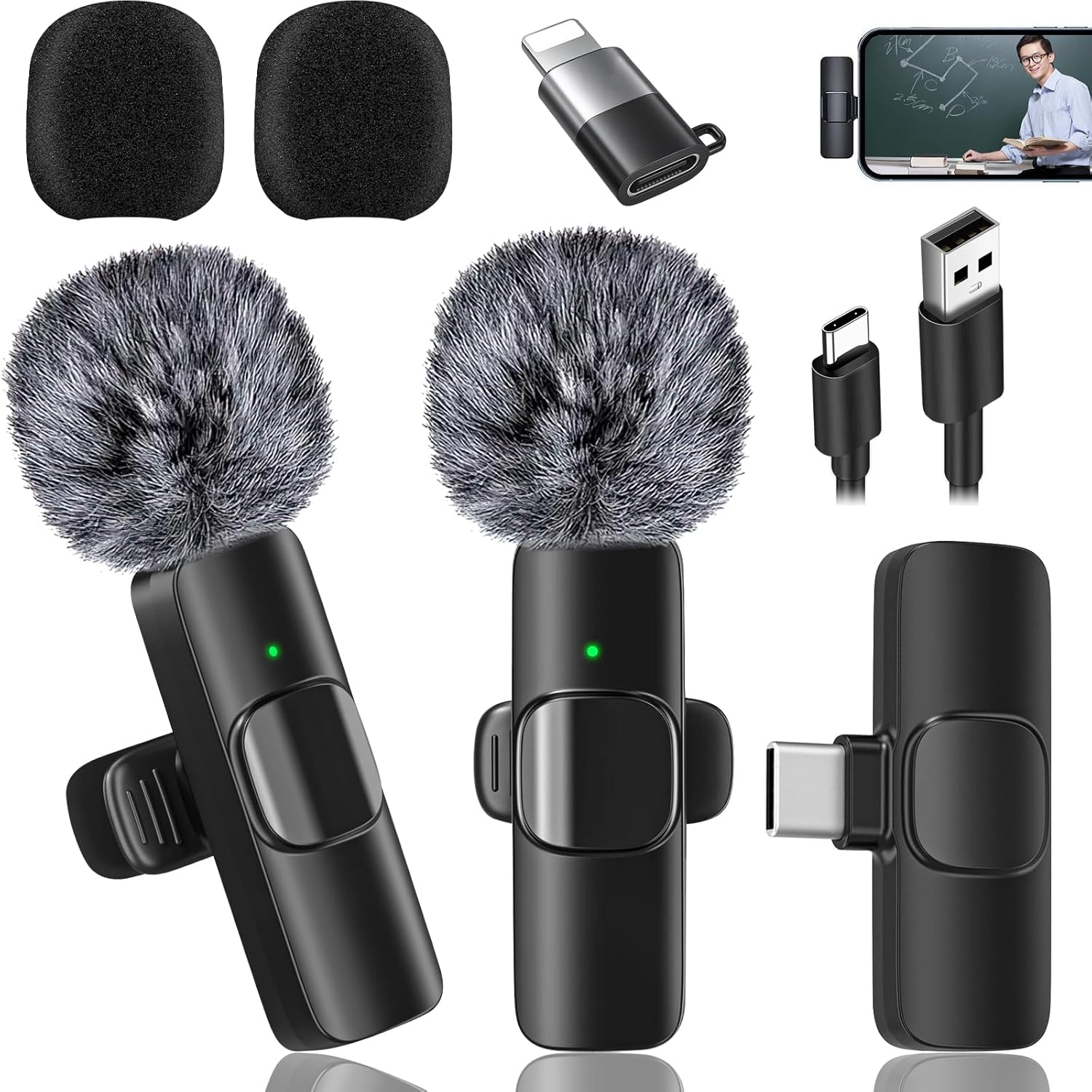 BSMKD 2PCS Micrófono Inalámbrico Profesional para Celulares, Micrófono ...