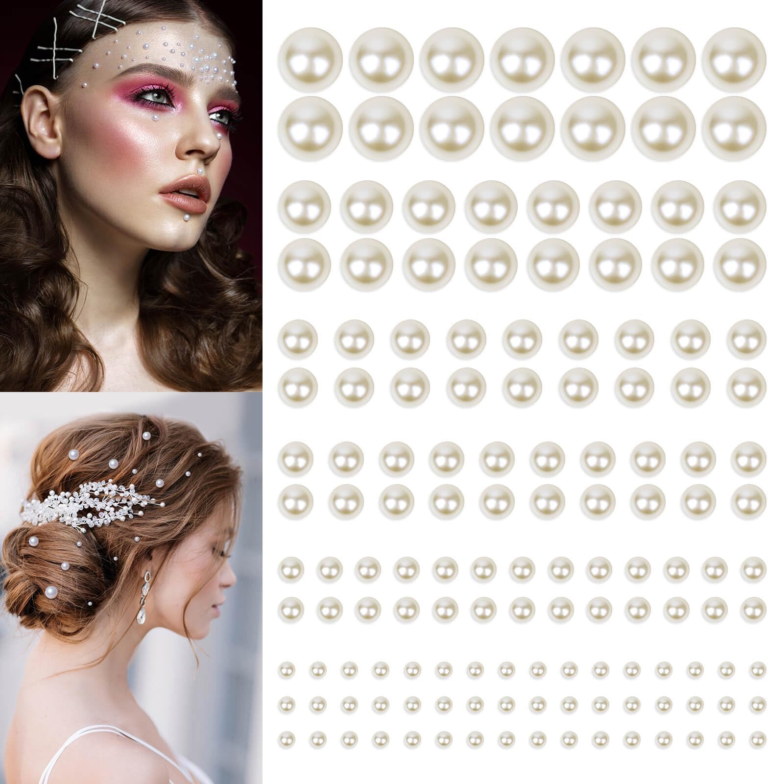Amazon.com: 7 Sizes Self Adhesive Ivory White Hair Pearl Stickers ...