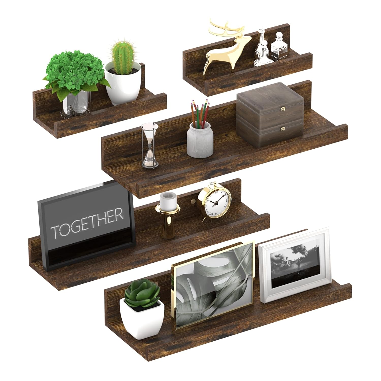 Giftgarden Brown Wall Shelves Set of 5 for Storage : Amazon.in: Home ...