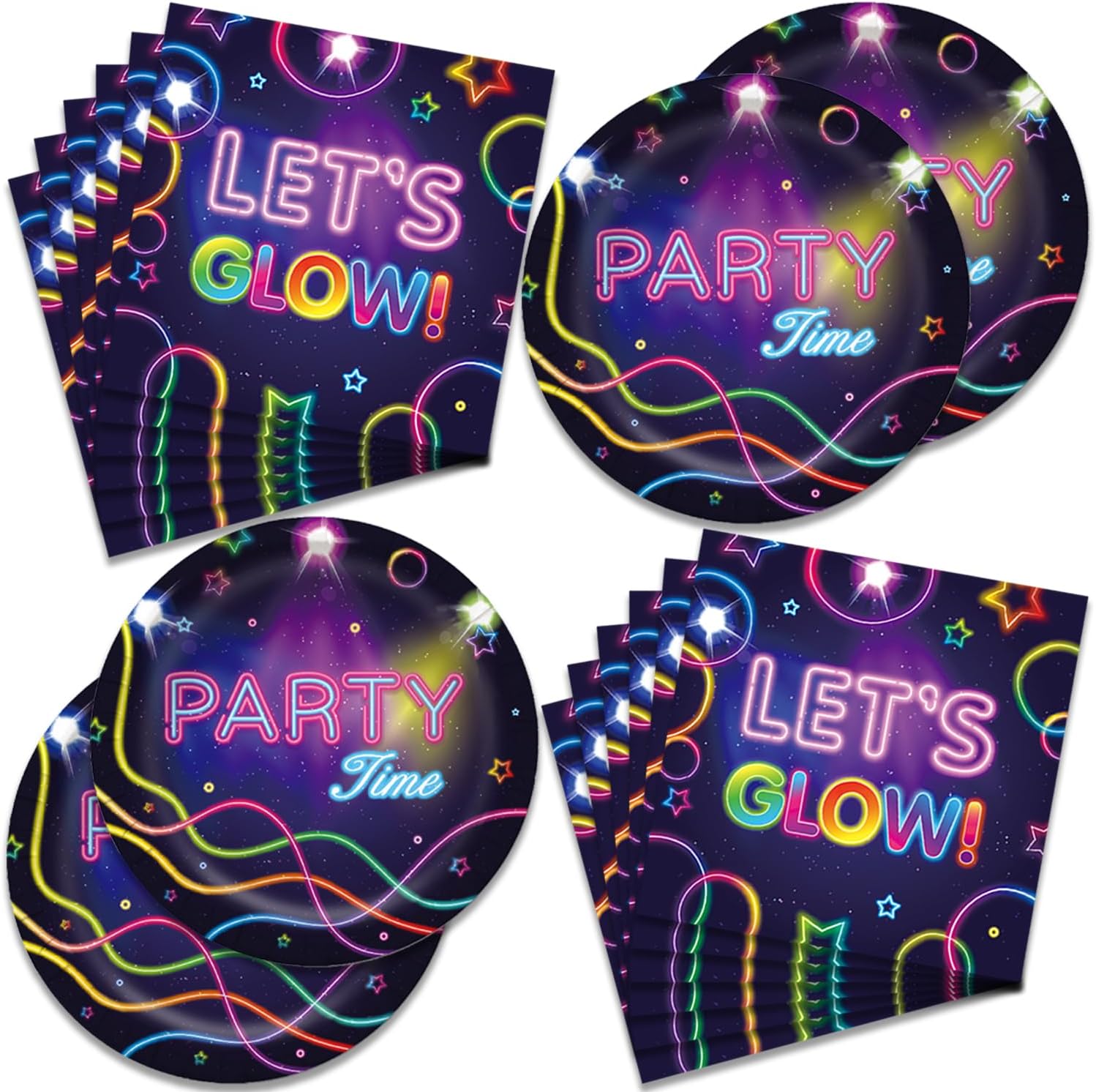 Amazon.com: 40pc Neon Glow Party Supplies - Dinnerware Set with ...