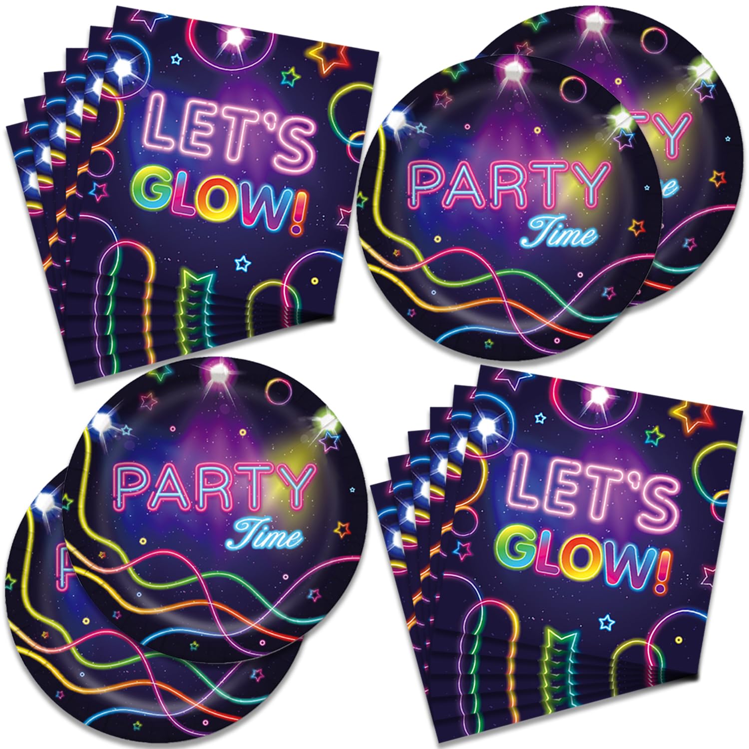 Amazon.com: 40Pcs Neon Glow Party Supplies Let’s Glow Dinnerware Set ...