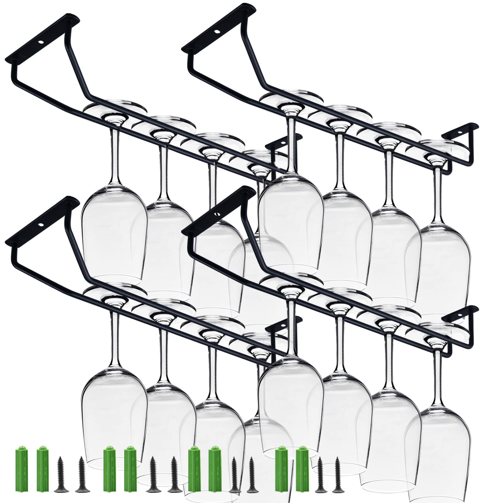 Amazon.com: eastbao Black 4 Set Wine Glass Rack Under Cabinet Shelf ...