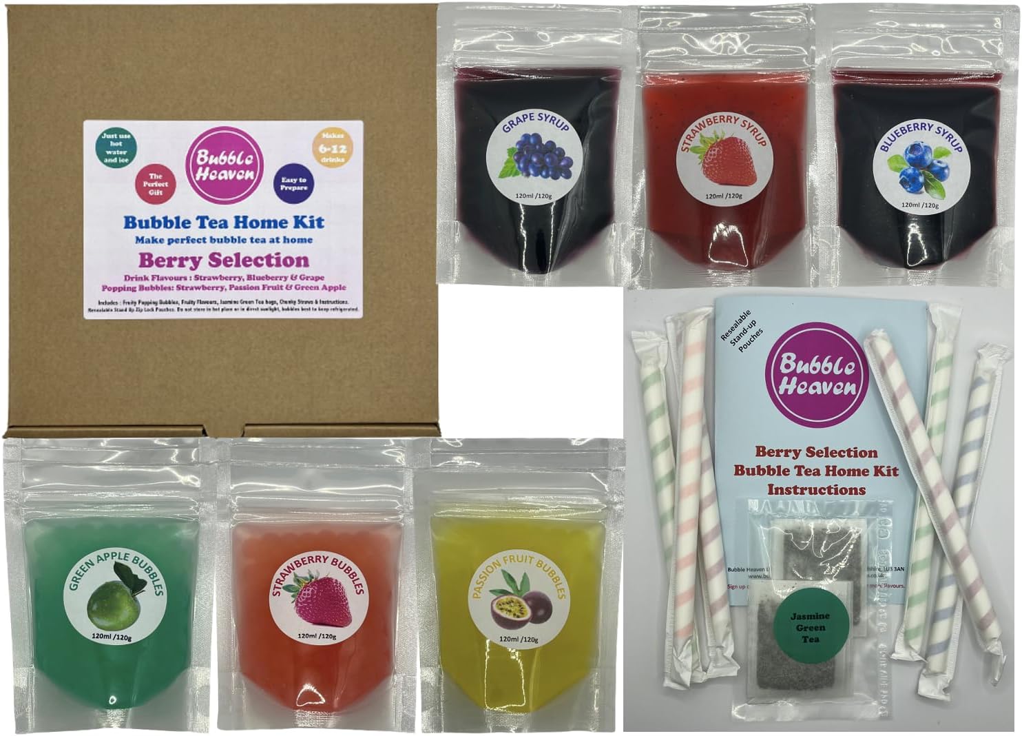 Fruity Berry Selection Boba Bubble Tea Make at Home Kit 6-12 Extra ...