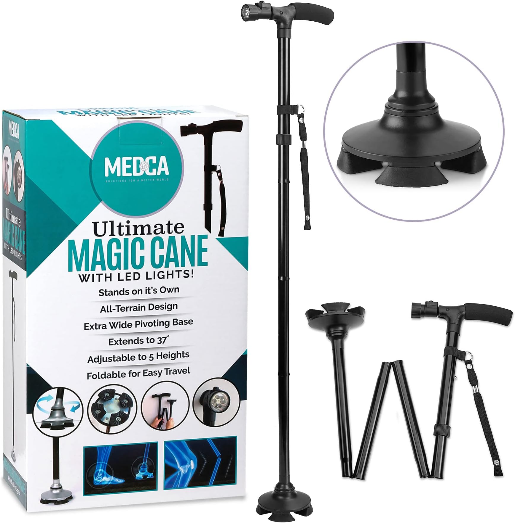 Folding Cane with Led Light - Adjustable Walking Sticks LED Light to ...