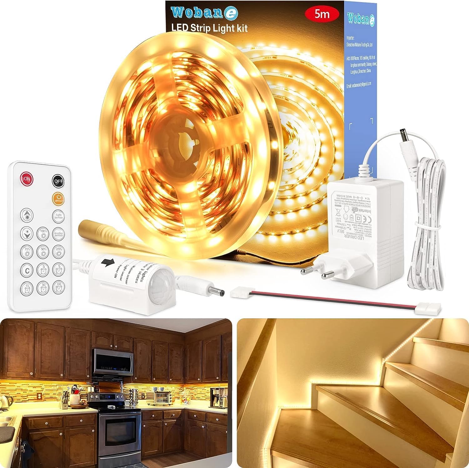 WOBANE Tira Led con Sensor de Movimiento 5 Metros, Tira Led Blanca ...
