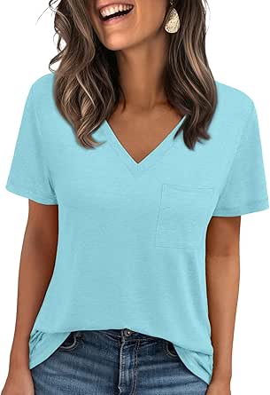 AUTOMET T Shirts for Women Short Sleeve Shirts V Neck Plus Size Summer ...