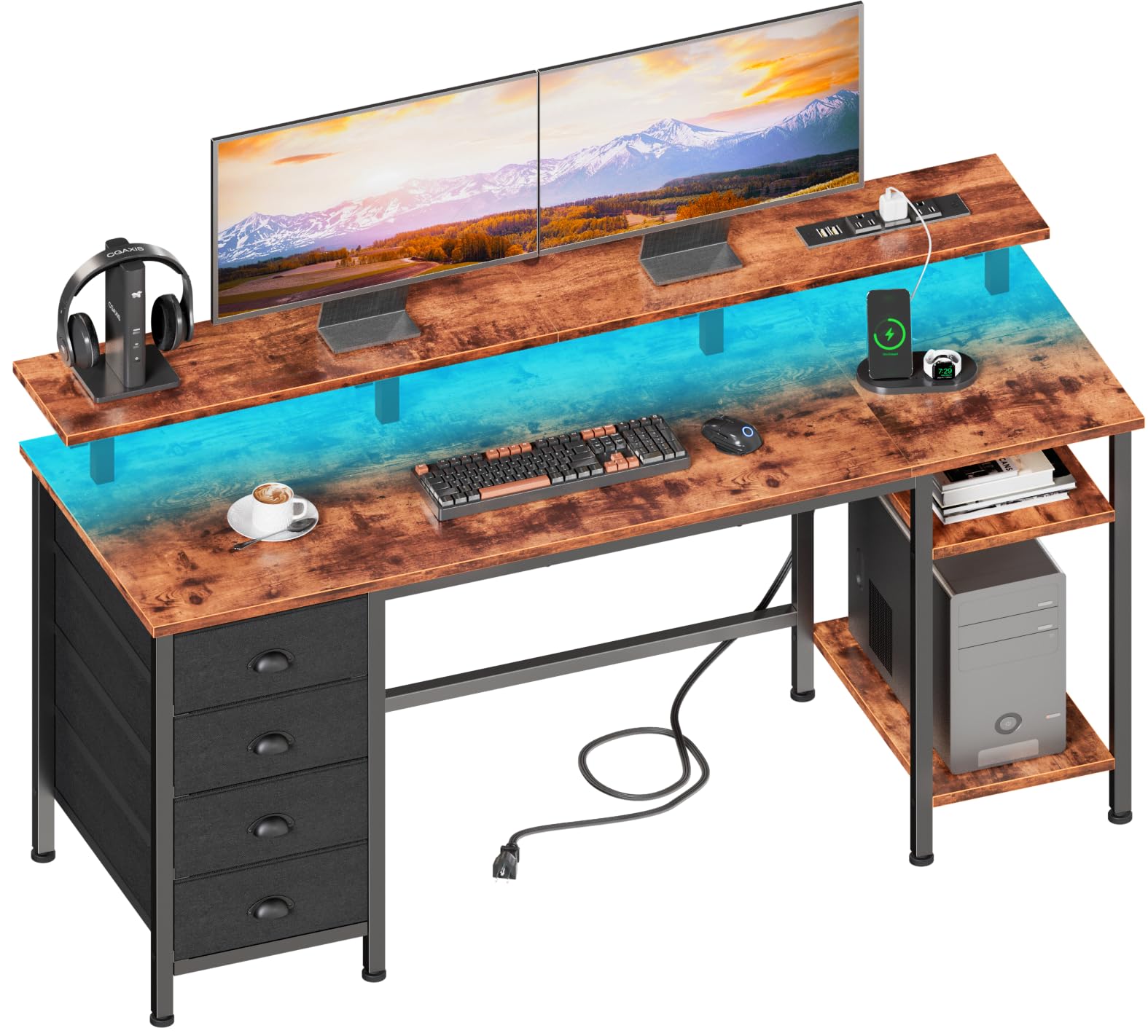 Amazon.com: Furologee 61 Inch Desk with 4 Drawers, Computer Desk with ...