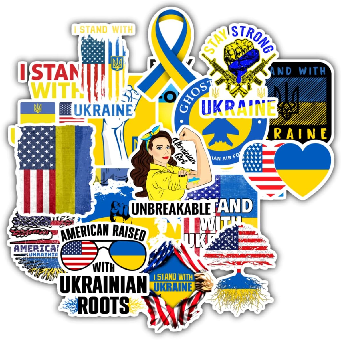 Amazon.com: 20 Pcs Stickers Packs Support Colorful Ukraine Decal ...