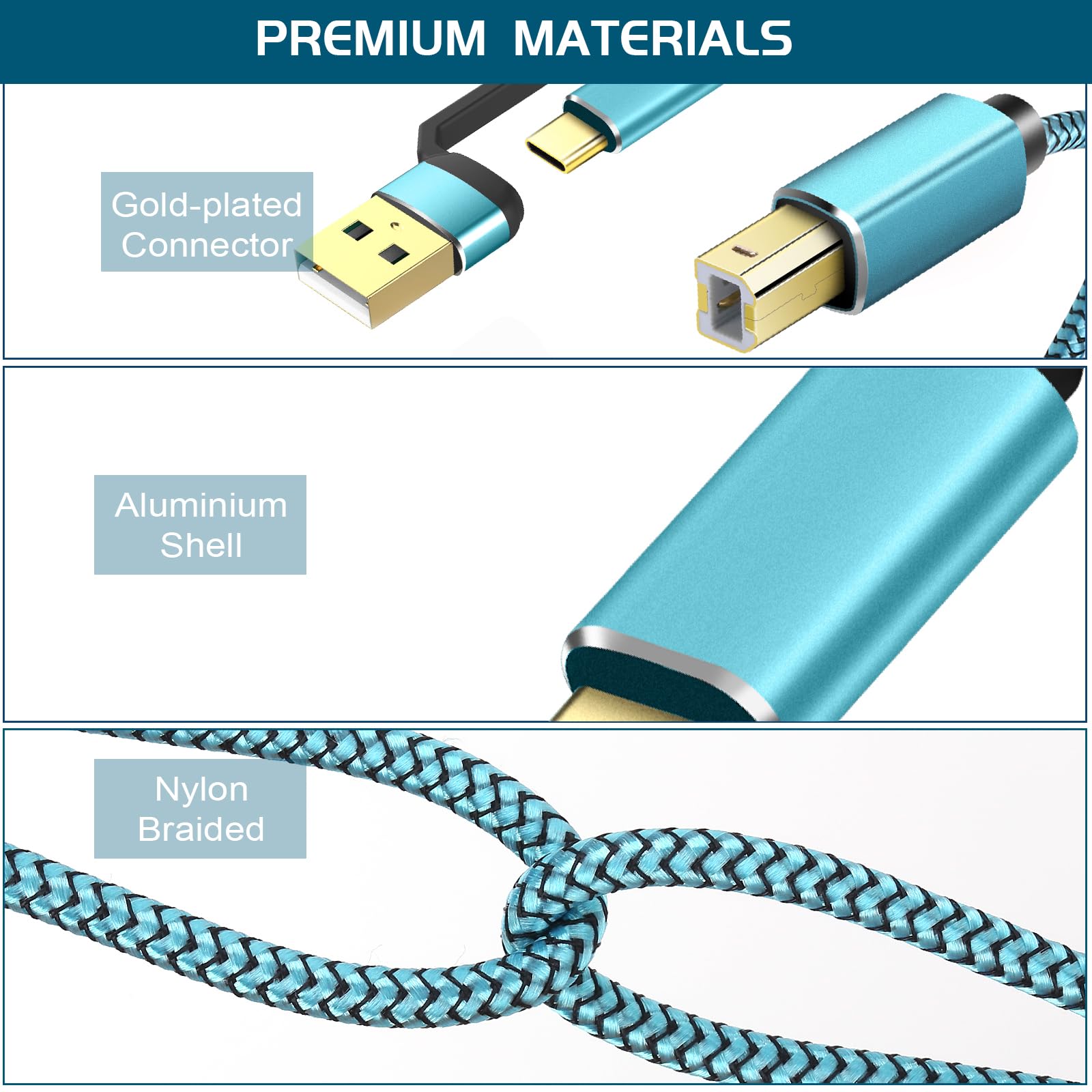 Snapklik.com : Printer Cables 20Feet, USB C/A Printer Cable To USB ...