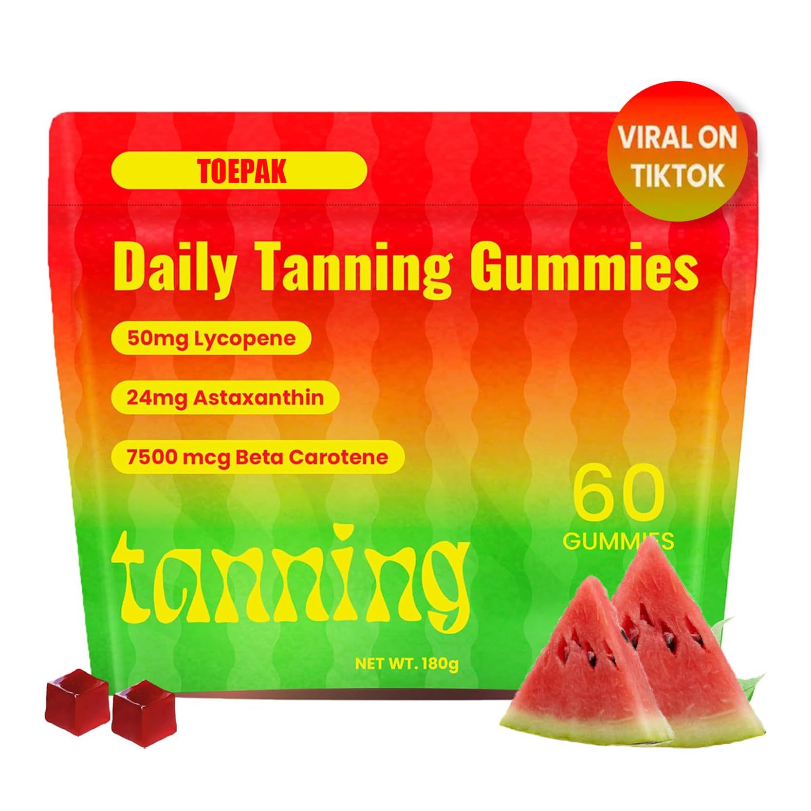 Amazon.com: Toepak 60 Pcs Natural Tanning Gummies, Astaxanthin 24mg ...