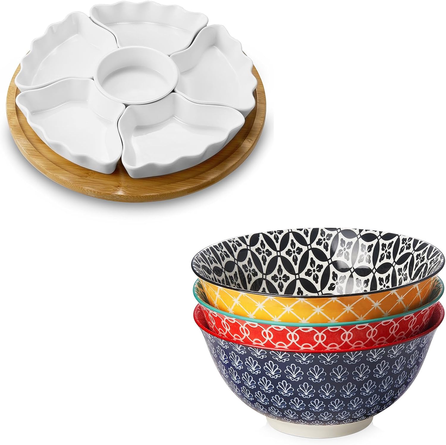 Amazon.com: DOWAN Salad Bowls, Ceramic Large Serving Bowls Set, 8 inch ...