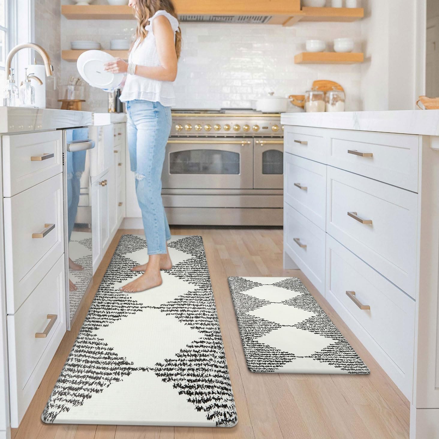 Amazon.com: Alishomtll Striped Kitchen Rugs Set of 2, Cushioned Anti ...
