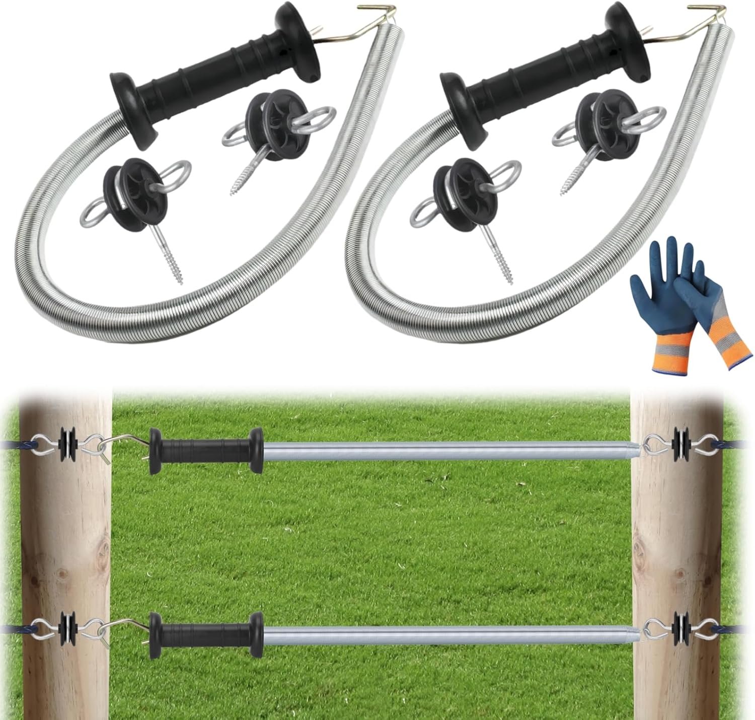 2 Set Electric Fence Gate Kit,Electric Fence Gate Handle with Spring,16 ...