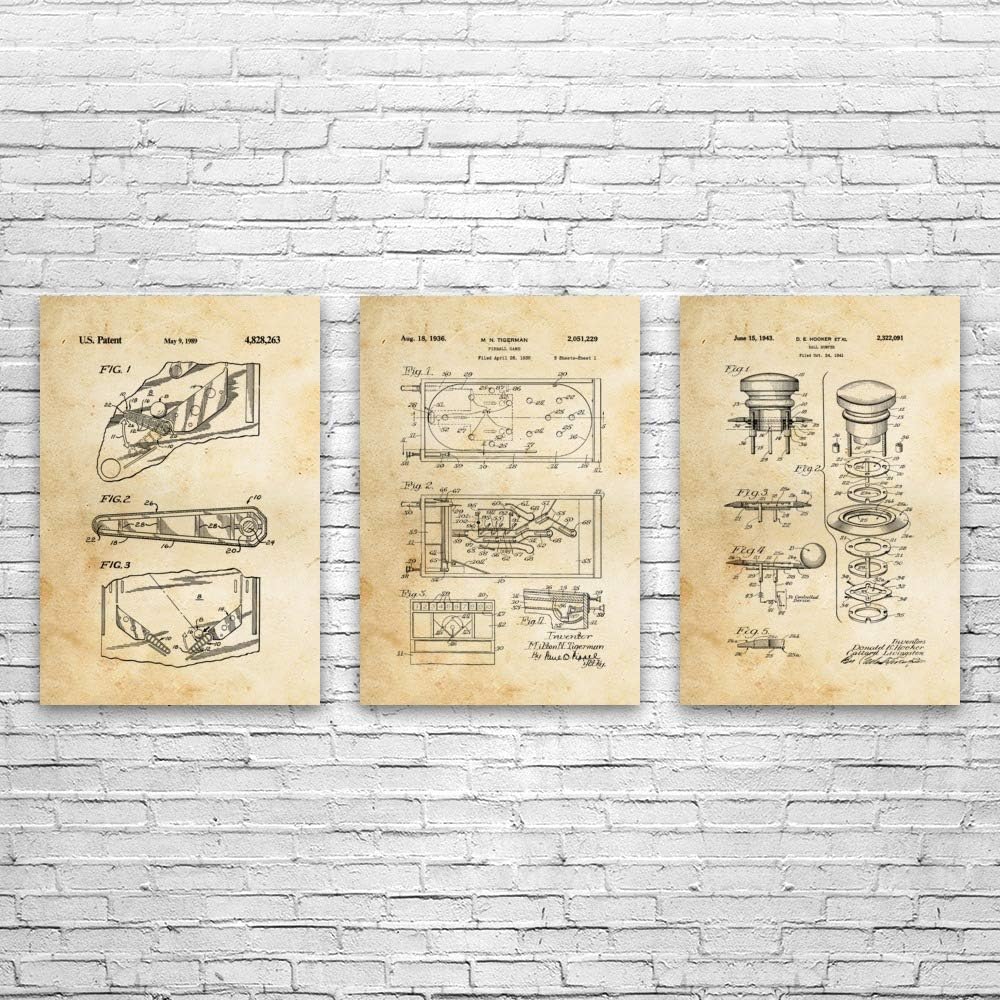 Amazon.com: Pinball Posters Set of 3 (24x36), Pinball Blueprint, Game ...