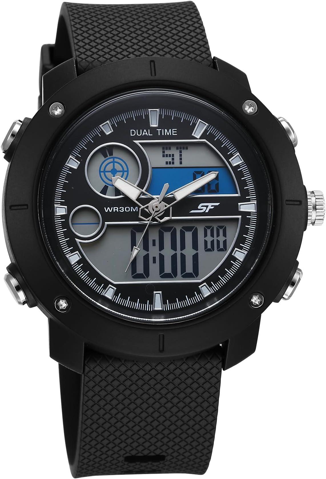 SF Zest Quartz Analog Digital Dial Black Polyurethane Strap Watch for ...