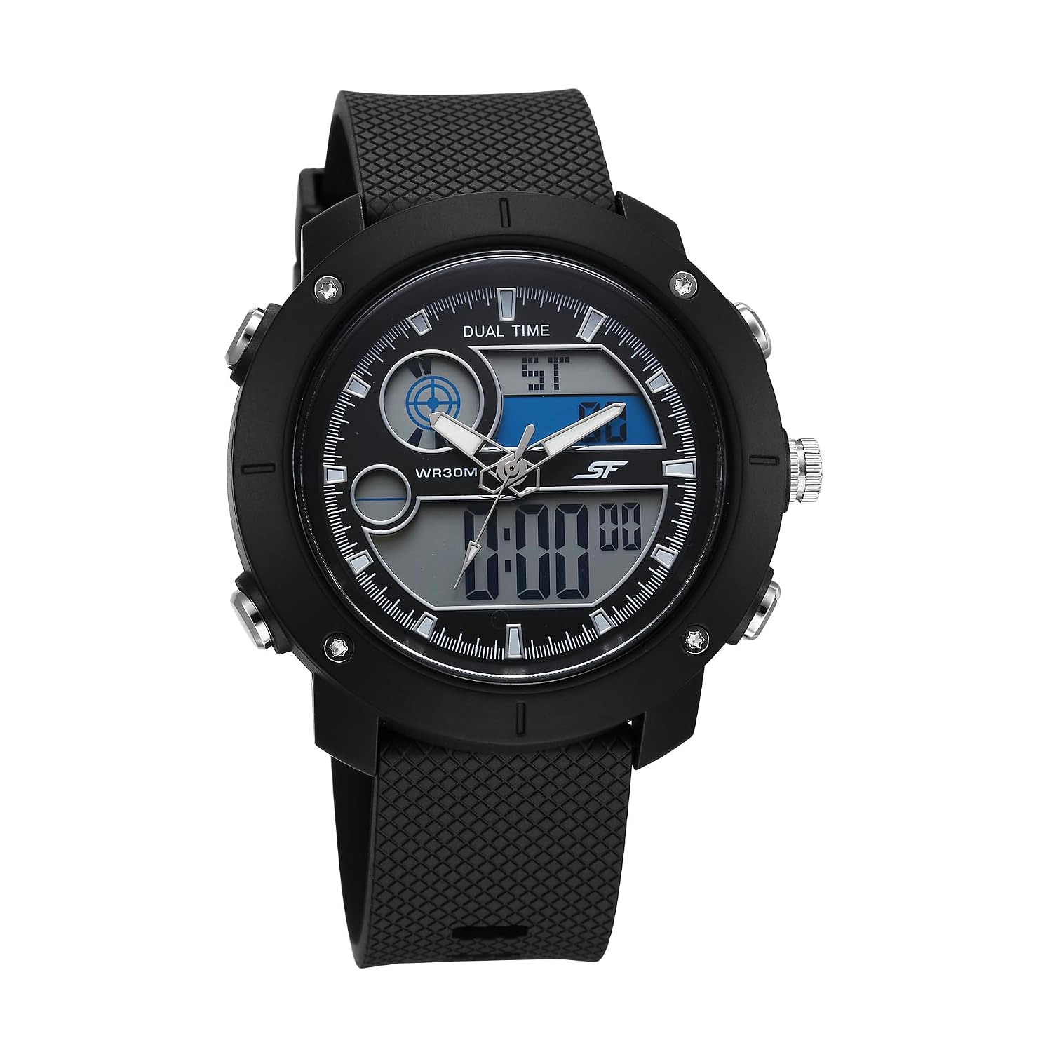 SF Zest Quartz Analog Digital Dial Black Polyurethane Strap Watch for ...
