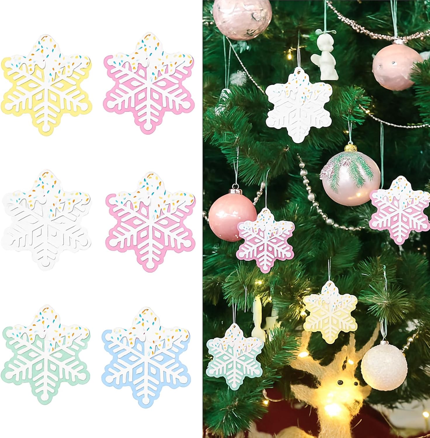 Amazon.com: Bucherry 24 Pcs Christmas Pastel Snowflake Ornaments Bulk ...