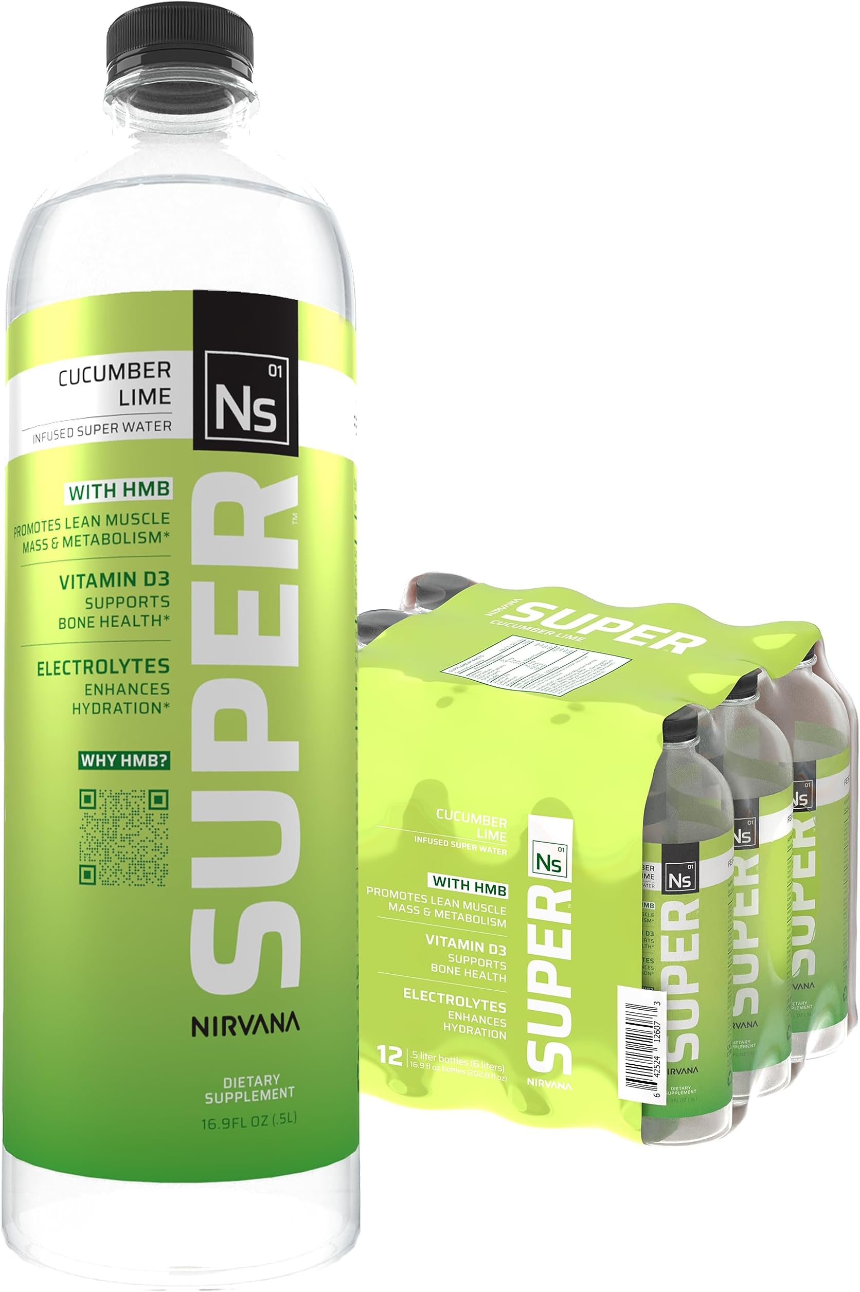 Amazon.com : Nirvana SUPER™ WATER - Cucumber Lime - HMB Infused Beverage, Natural Spring Water ...