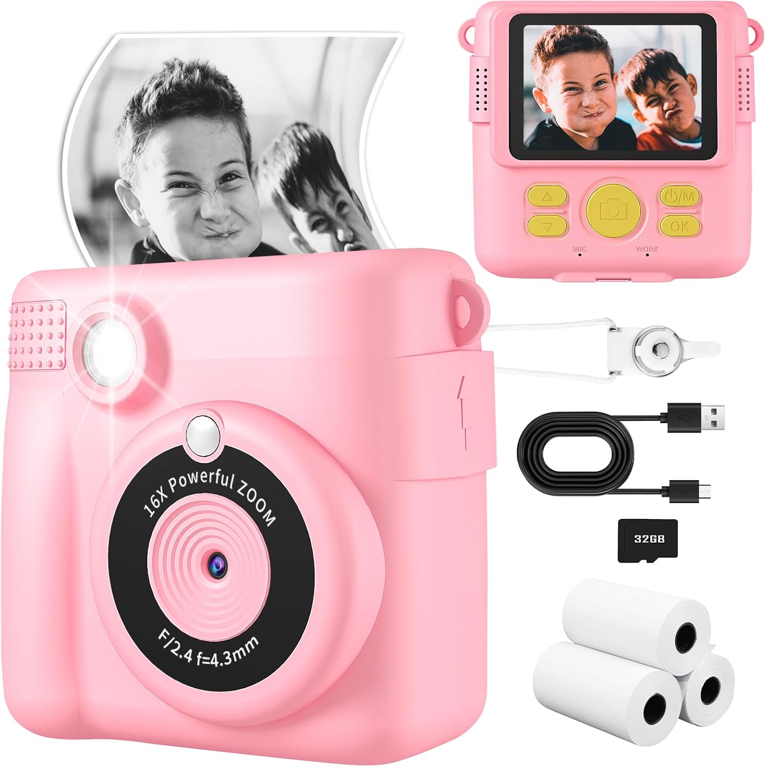 Amazon.com : Kids Camera Instant Print, Safe Toddler Camera, HD Digital ...
