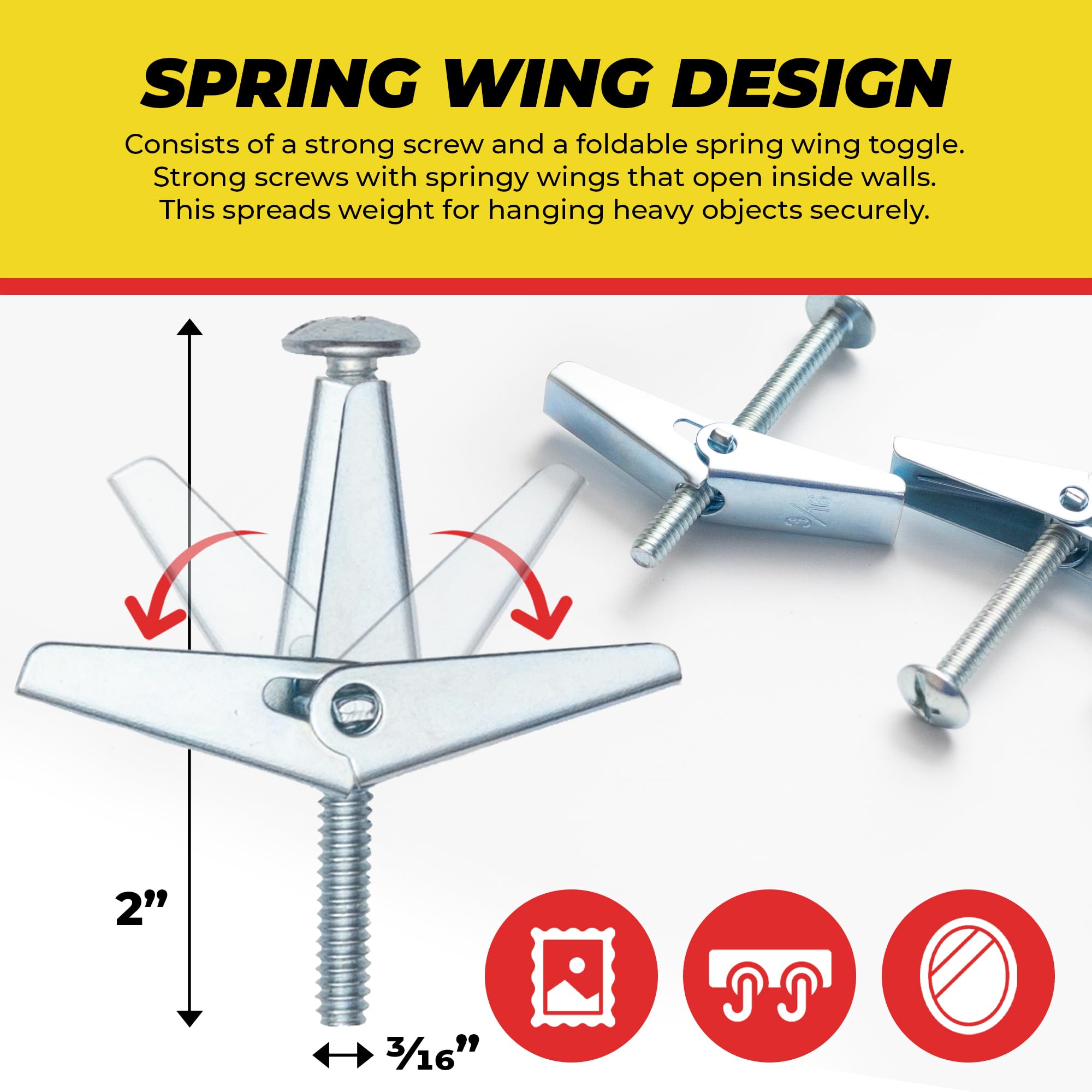 Snapklik.com : QUALIHOME Spring Toggle Bolt Anchors - Heavy Duty Wall ...