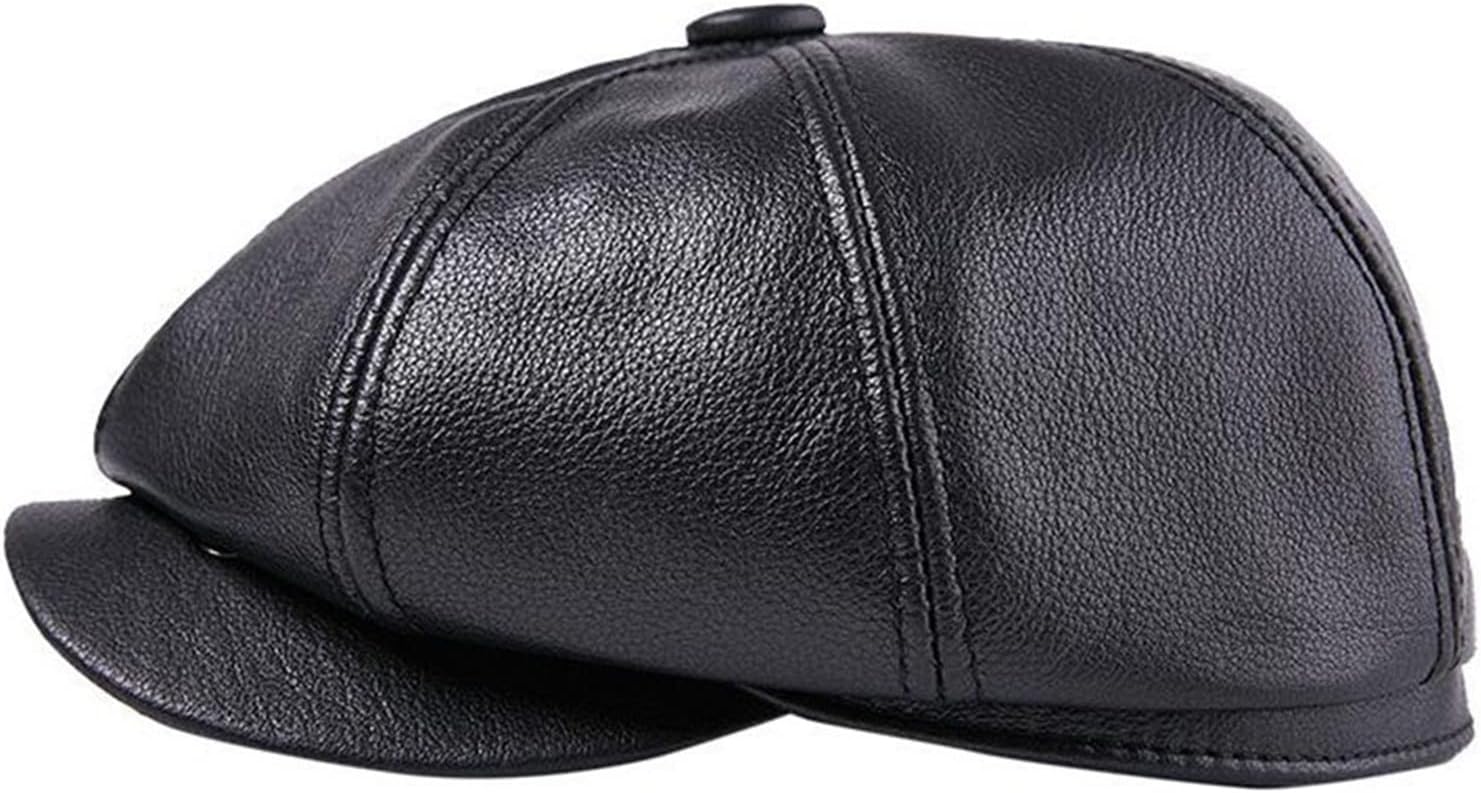 Amazon.com: Octagonal Cap Real Leather Men Black Vintage Newsboy Caps ...