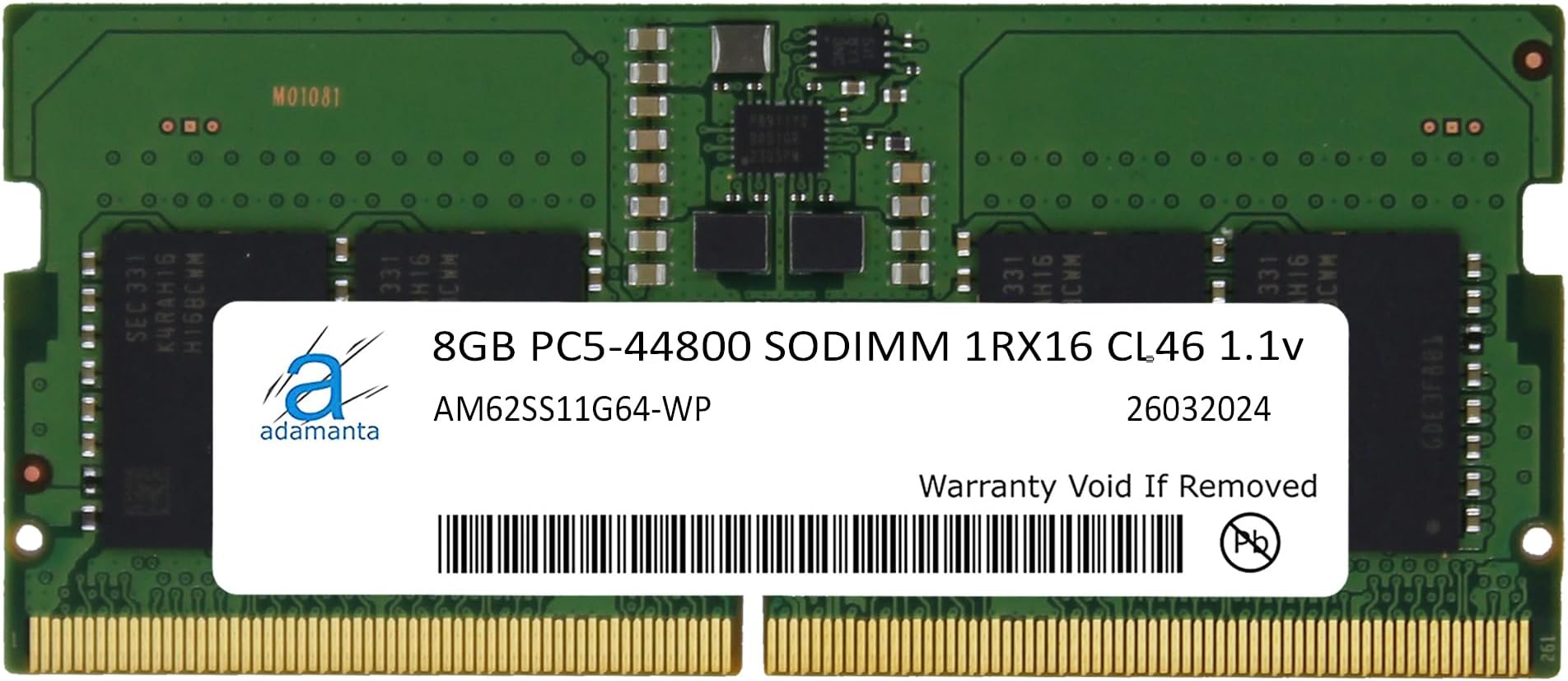 8GB DDR5 4800MHz SODIMM PC5-38400 CL40 1Rx16 1.1V SO-DIMM 262-Pin ...