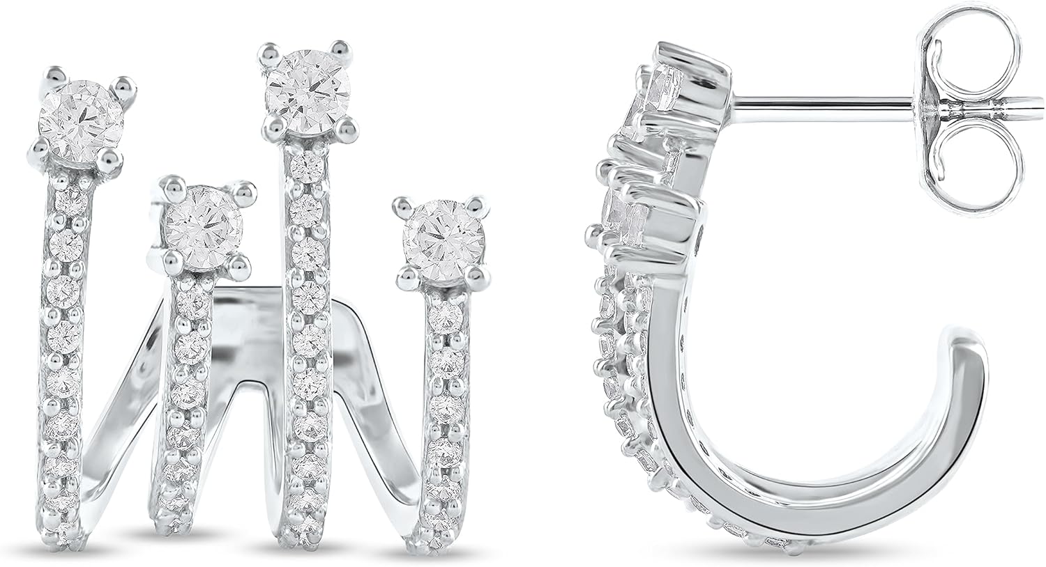 Amazon.com: 10k White Gold 3/4Ct. TDW. Diamond Four Stem J-Hoop ...