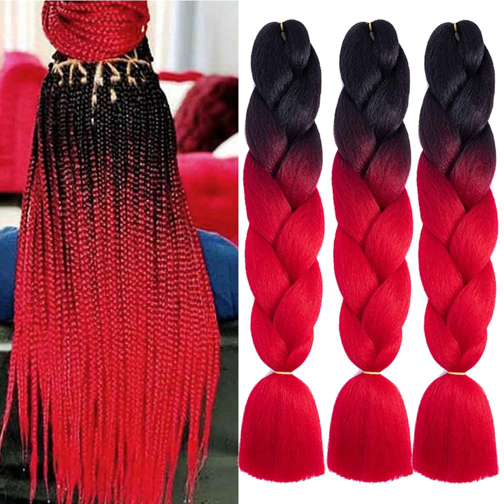 Amazon.com : Braiding Hair Ombre Black to Red Braid Hair Extensions Hot ...