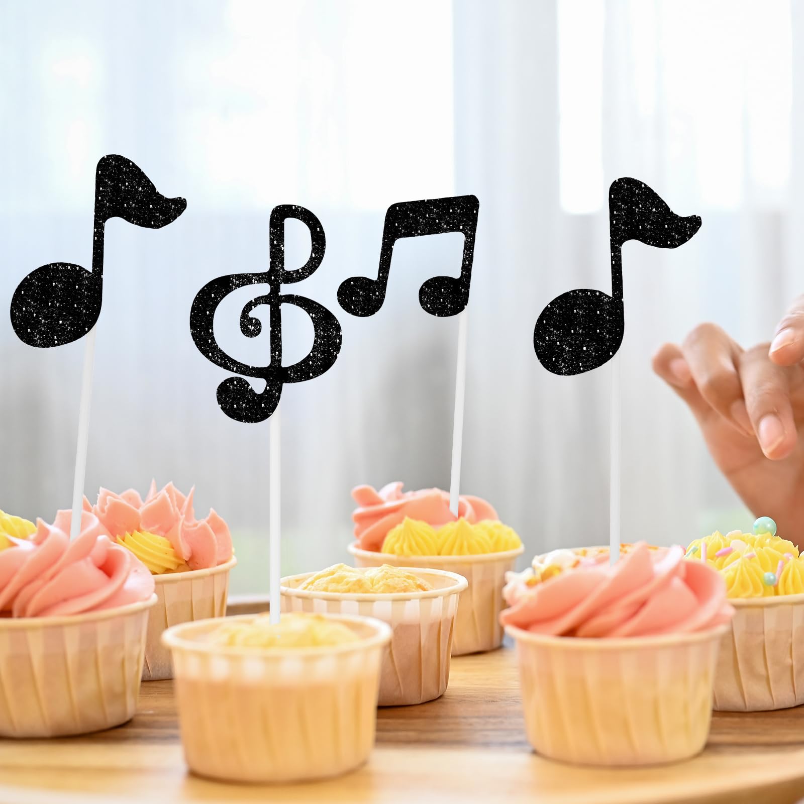 Snapklik.com : 24 Pcs Music Notes Cupcake Toppers, Black Glitter ...