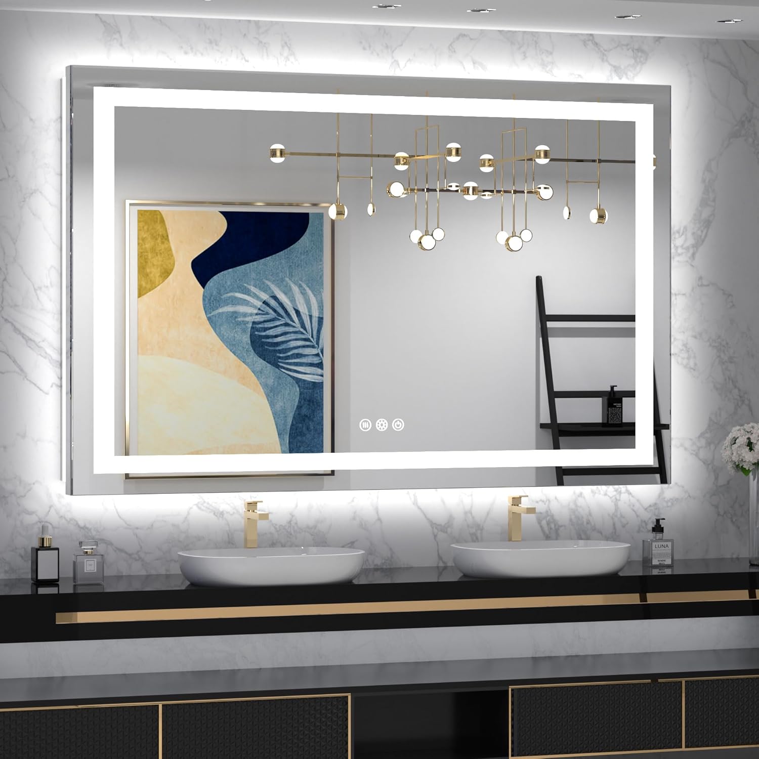 Amazon.com: TETOTE Bathroom Mirror with Lights 55x36 Inch Frontlit ...