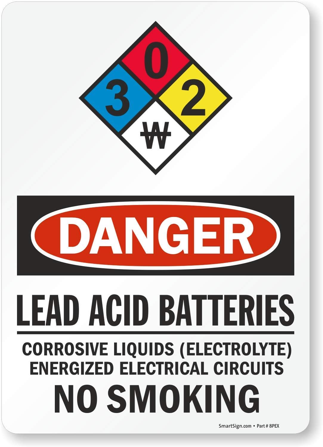 SmartSign"Danger - Lead Acid Batteries, No Smoking" NFPA Label | 10" x ...