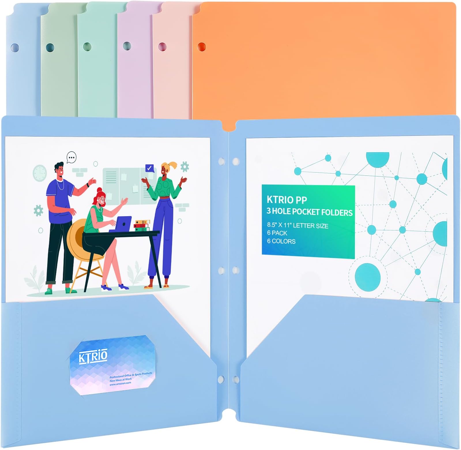 Amazon.com : SortRax Plastic Folders with Pockets 3 Hole Punched, 6 ...