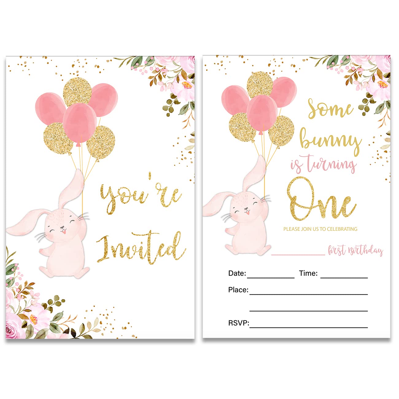 Amazon.com : Soiceu Bunny 1st Birthday Party Invitations with Envelopes ...
