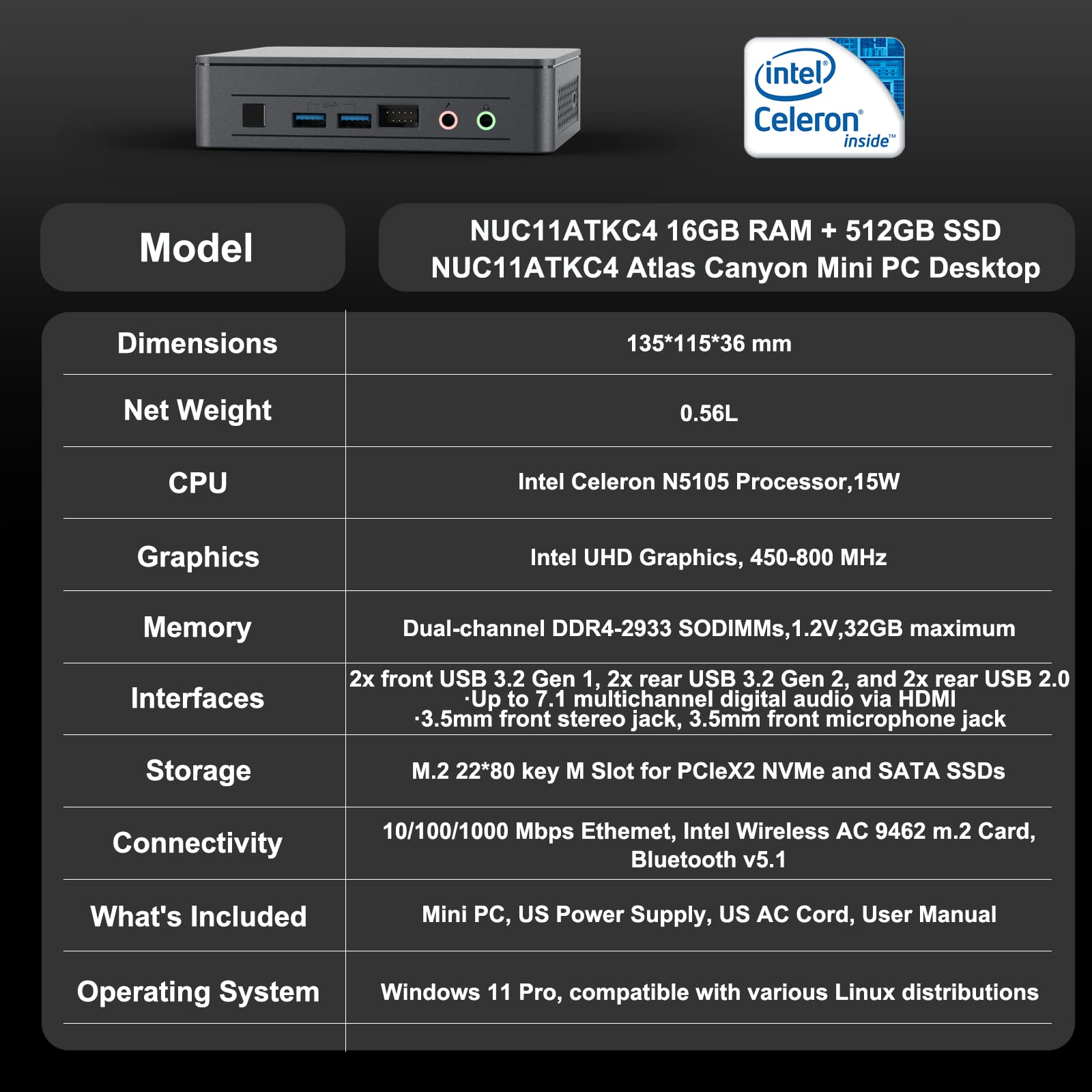 Snapklik.com : Intel NUC 11, NUC11ATKC4 Mini PC 16GB DDR4 RAM & 512GB ...