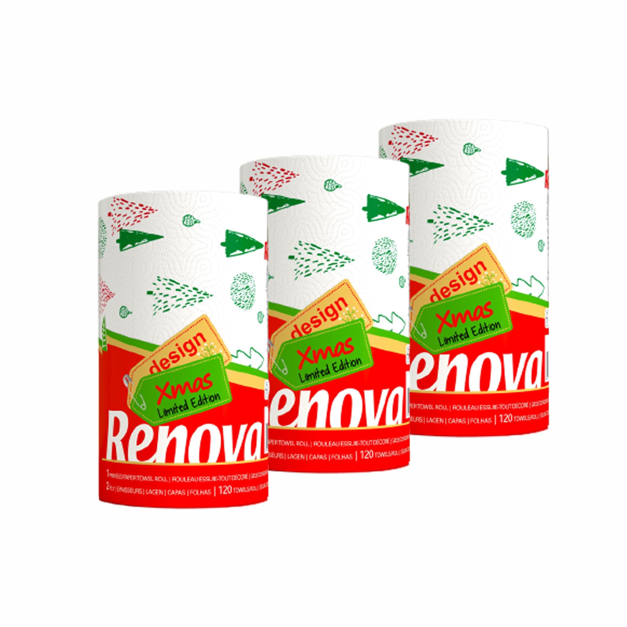 Amazon.com: Renova Christmas Kitchen Paper Towel 3 Jumbo Rolls 2-ply ...