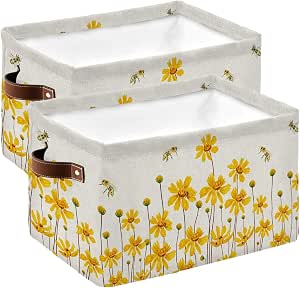 Amazon.com: Daisy Flower Storage Basket for Shelves, Bee Yellow ...